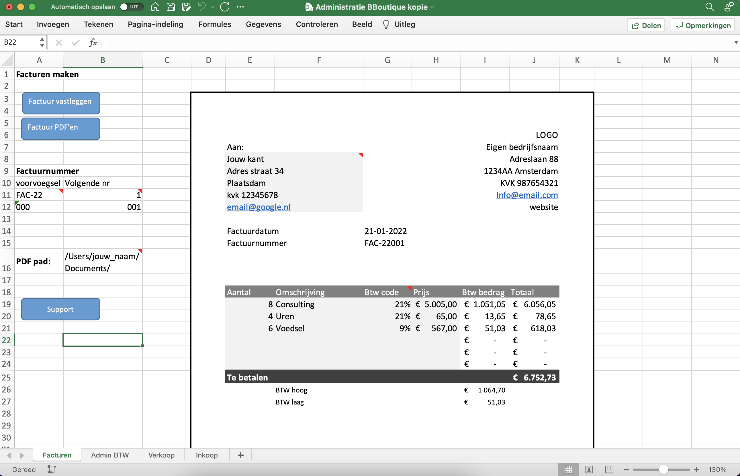 Facturen administratie template - Boekhouders Boutique